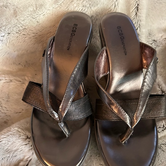 BCBGeneration | Shoes | Bcb Generation Silver Wedge Sandals Size 9 ...